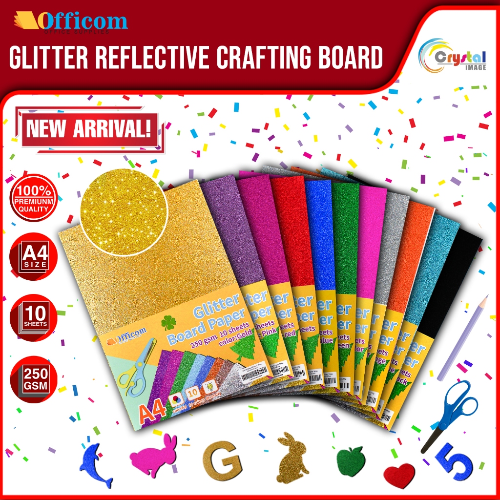 Officom Glitter Board A4 Size 250gsm 10pcs | Specialty Board for DIY ...