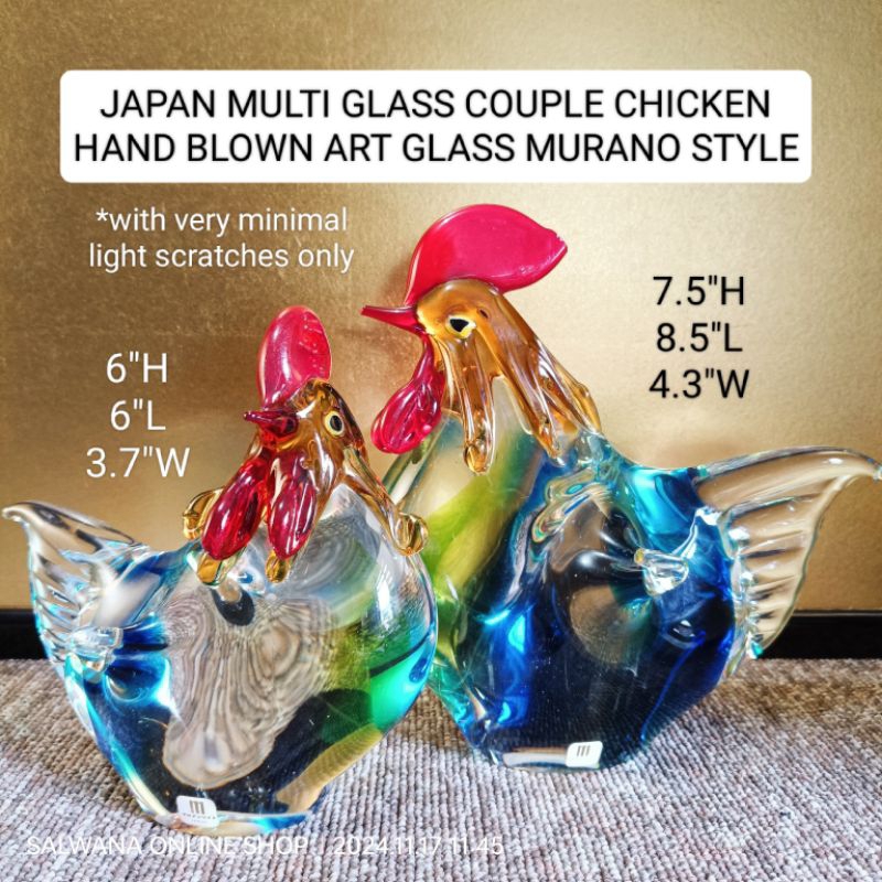 JAPAN MULTI GLASS COUPLE CHICKEN HAND BLOWN ART GLASS MURANO STYLE ...