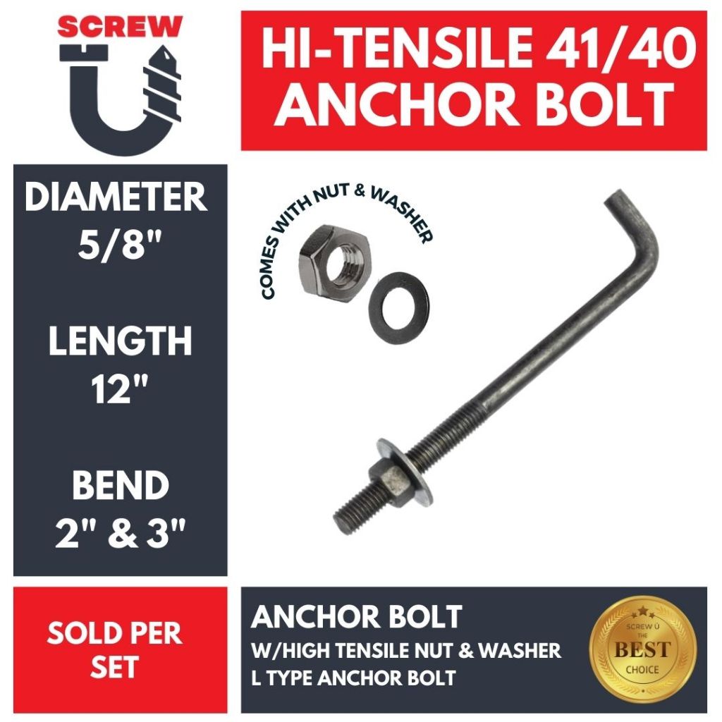 High Tensile 5/8 X 12” X 2 & 5/8 X 12” X 3 Anchor Bolt 41/40 w/Hi ...