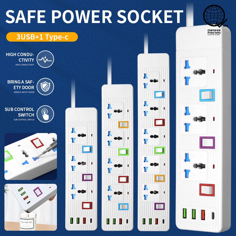 Centrix Power Socket Extension Strip Multi Function Socket With 5 Socket&4 USB Charging Port 2 ...