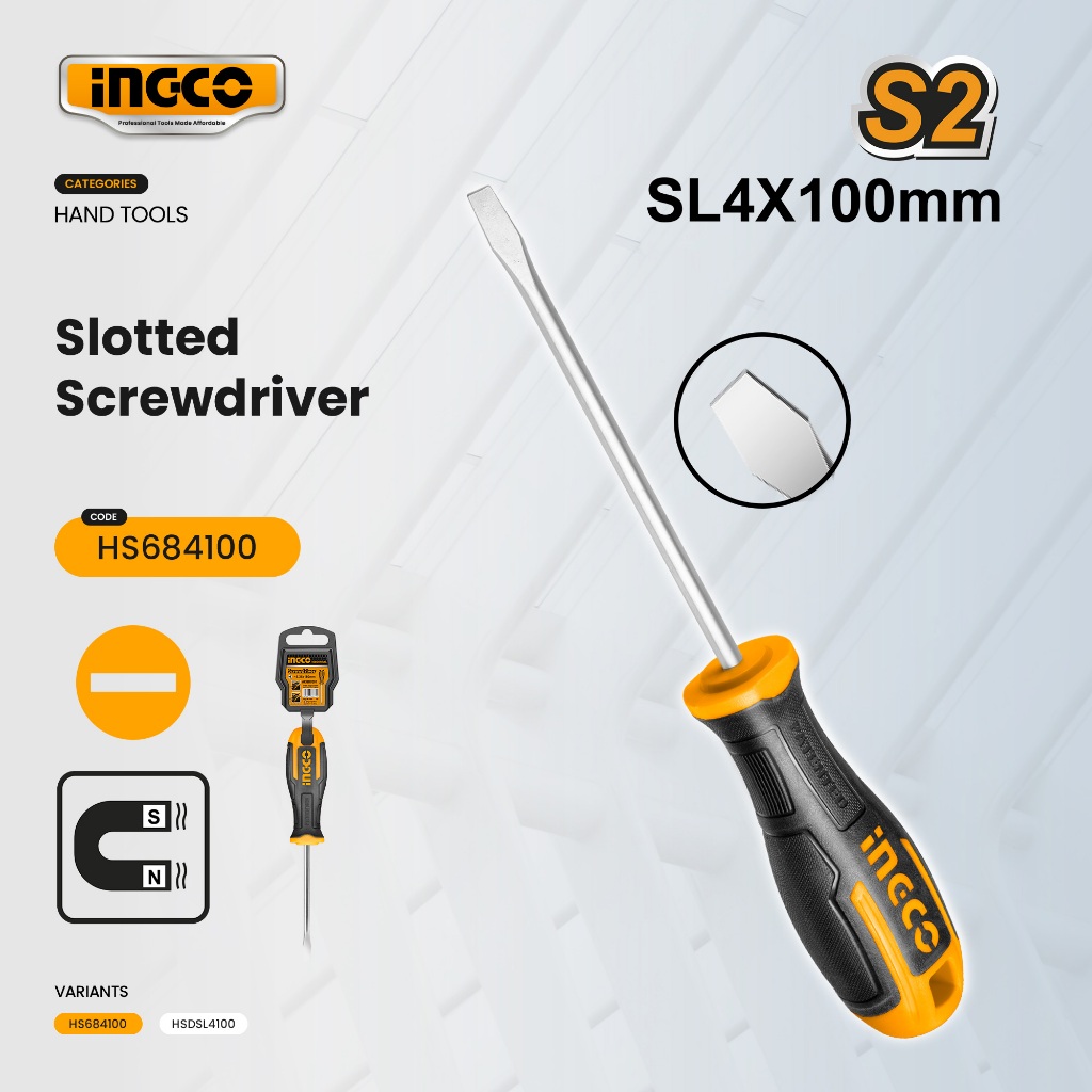 Ingco 100MM Industrial Magnetic Flat Slotted Screwdriver SL4 Round ...