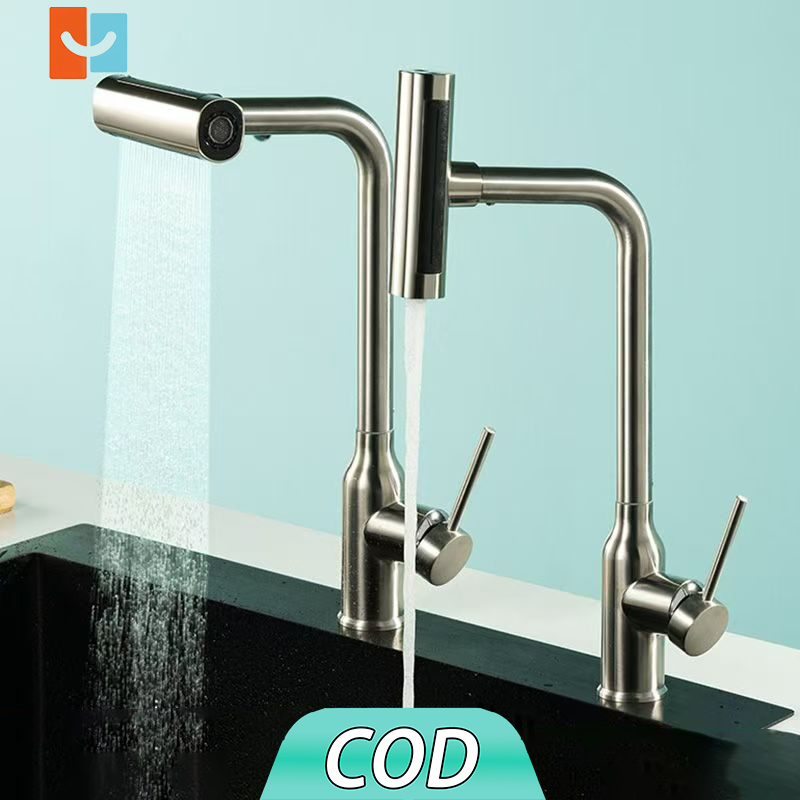 4 modes 360°Rotation Waterfall Kitchen Faucet with water pipes High ...