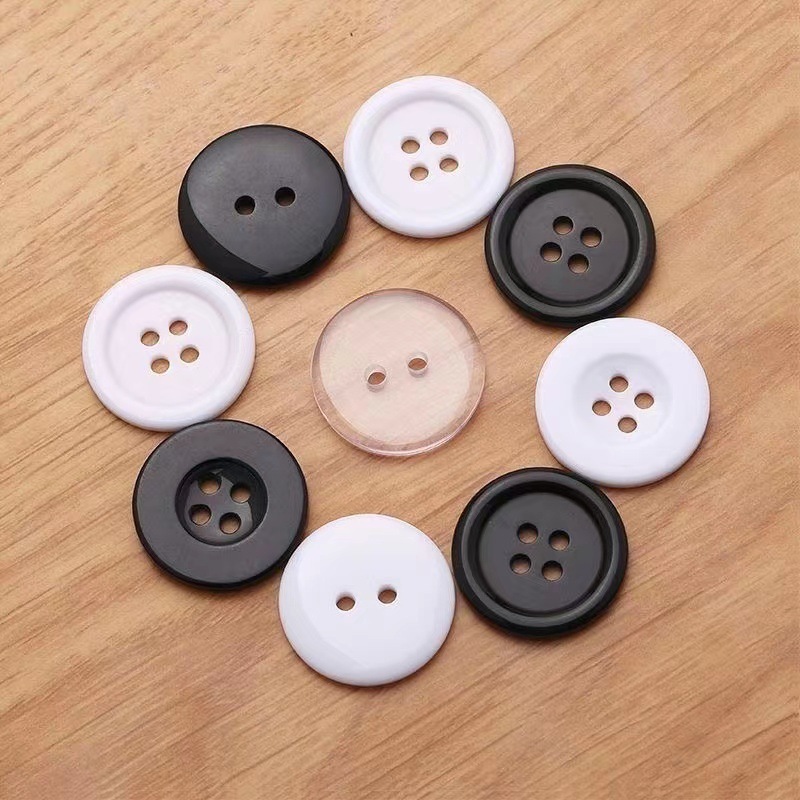 10pcs Two-hole bread button black thin-edged shirt button white four ...