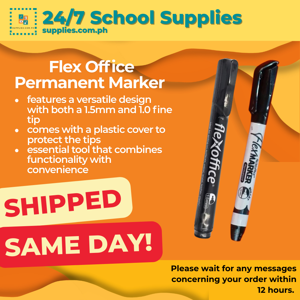 Flex Office Black Permanent Marker 1.5Mm And 1.0 Fine Tip- With Plastic ...