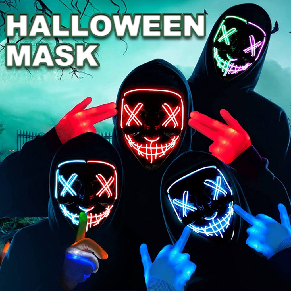 Halloween Cosplay LED Glowing Mask Neon Party Glow Light Scary Mask ...