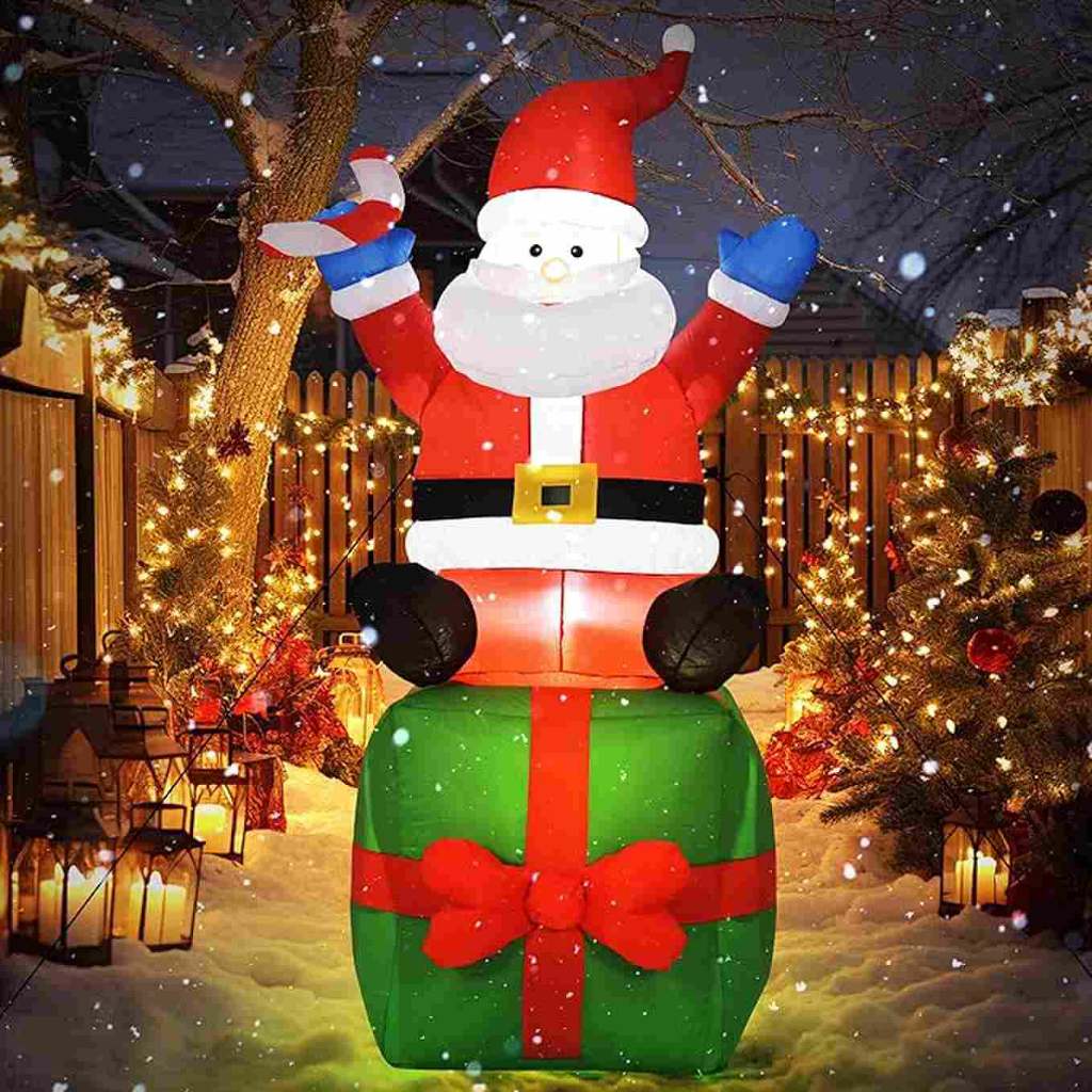 6 FT Inflatable Christmas Santa Claus with Candy Cane Waterproof Blow ...