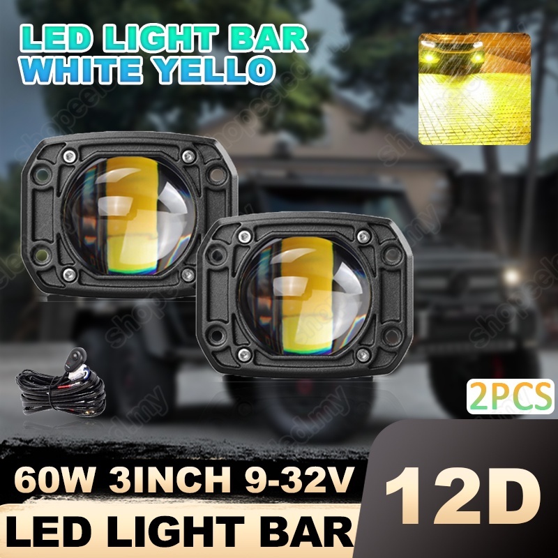 8D 3" 20W Flush Mount LED Work Light Bar Offroad 12V 24V White Yellow ...