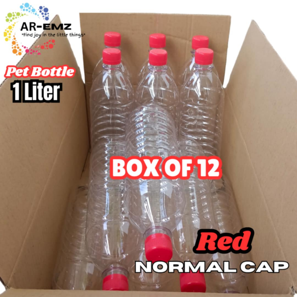 AR-Emz 12 PCS (1 Liter) Empty Clear Plastic Bottles With Red Normal Cap ...