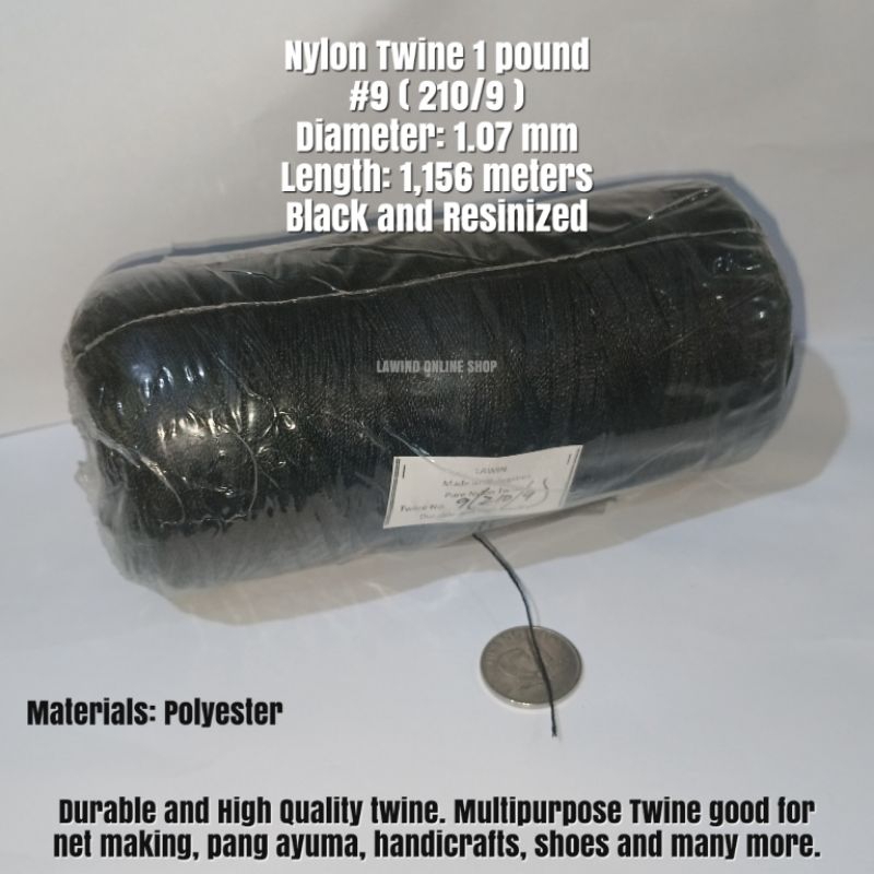 NYLON TWINE 1 POUND #9 (210/9) 1.07 MM (1156 METERS) BLACK & RESINIZED ...