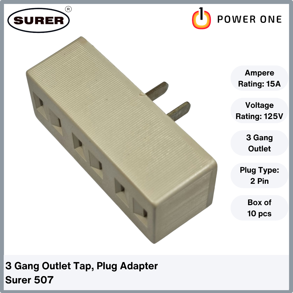 Surer 507 3-Outlet Tap, 3 Female to Male Plug (Box of 10pcs) (500 ...