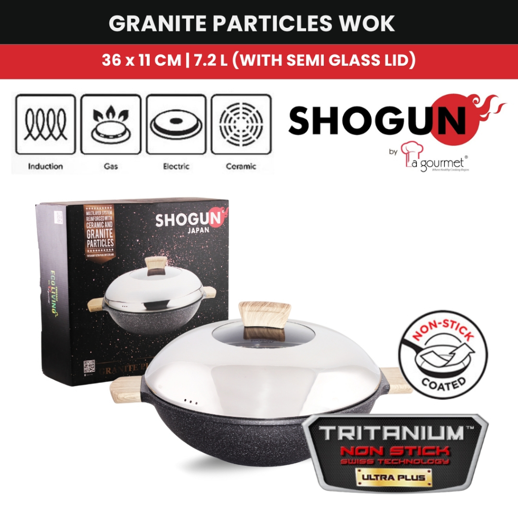 Edge Houseware | Shogun Granite Cookware Plus with Cover Nonstick Wok ...