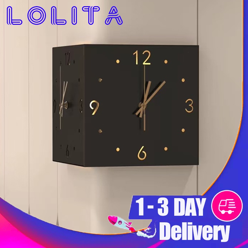 LOLITA Induction Luminous Corner Clock Square Simple Double-Sided Clock ...