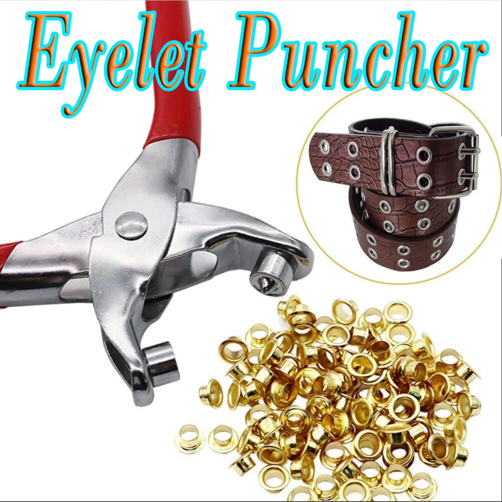 2-in-1 Eyelet Puncher 5mm Grommet Eyelet Plier Set 50pcs Gold Metal ...