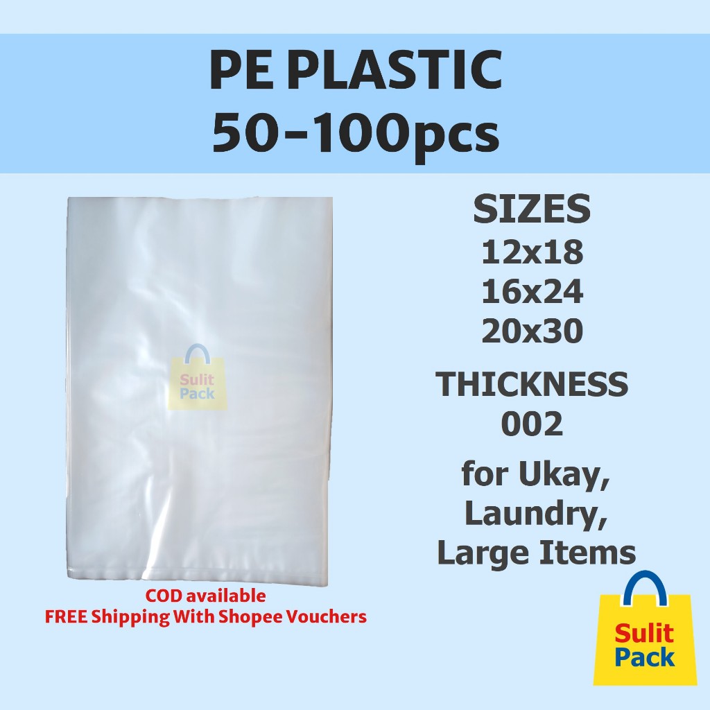 PE Plastic Bag Supot 100pcs/50pcs - 12x18 16x24 20x30 - 002 Thickness ...