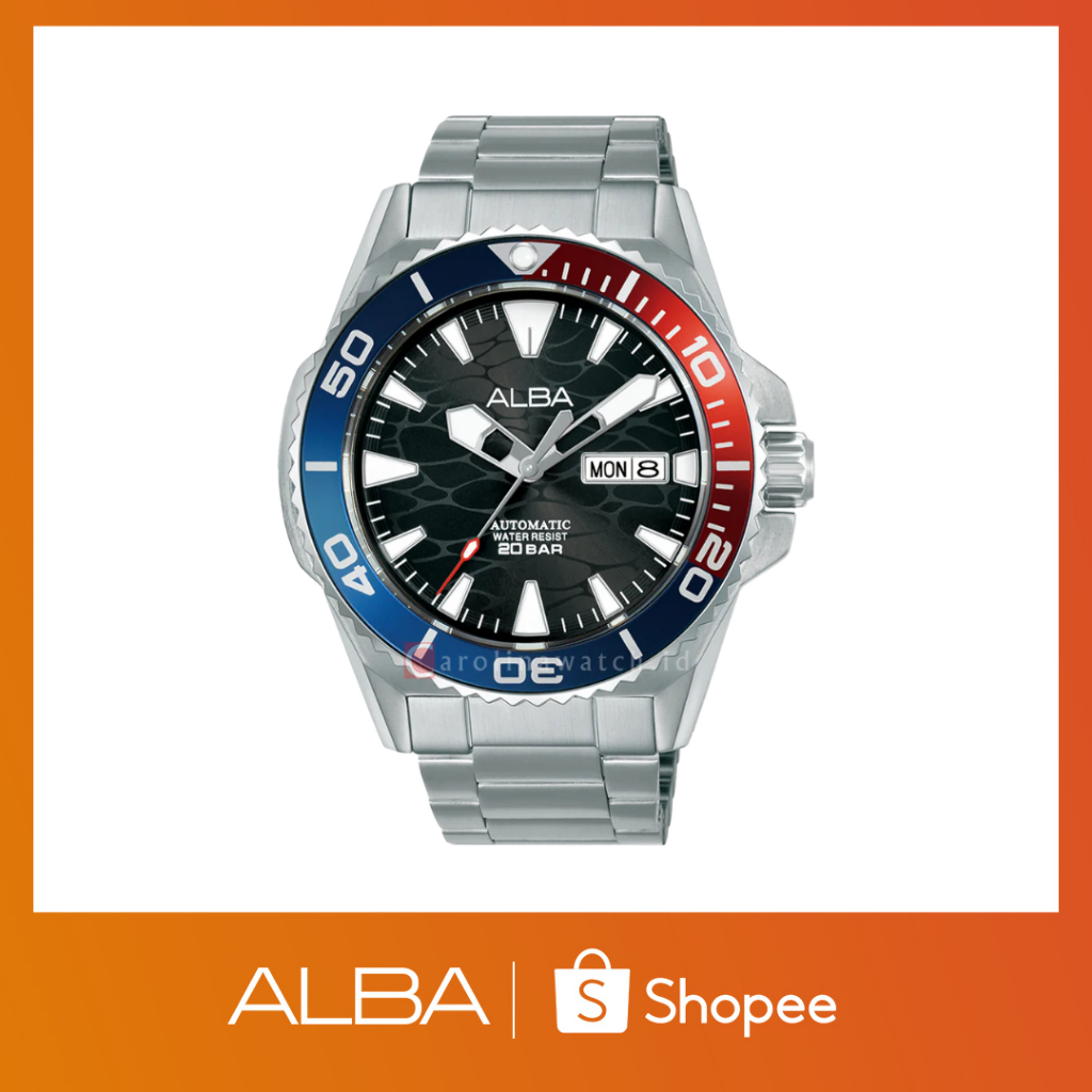 Alba Philippines A3B017X1 Black Patterened Dial Stainless Steel Strap ...