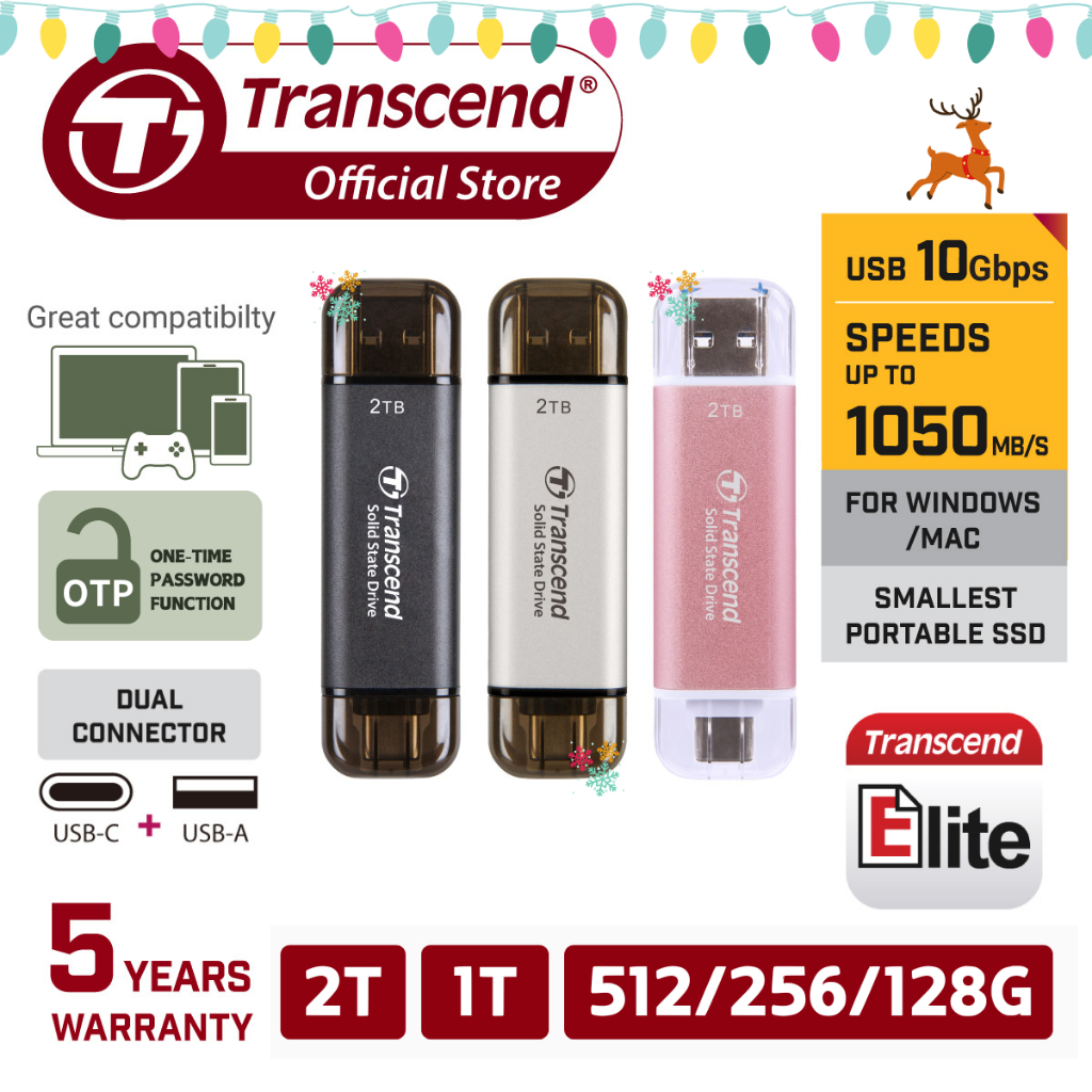 Transcend Portable SSD ESD310 256GB/512GB/1TB/2TB TypeC & TypeA Dual ...