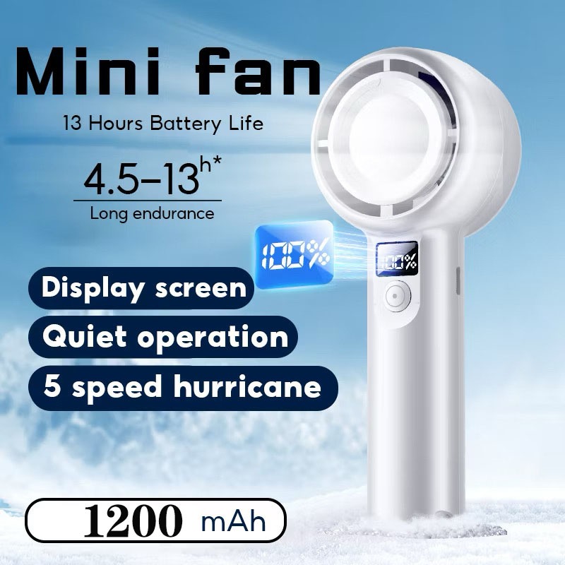 Mini Fan Rechargeable Handheld Jet Fan Strong Wind 5 Gear Wind Digital ...