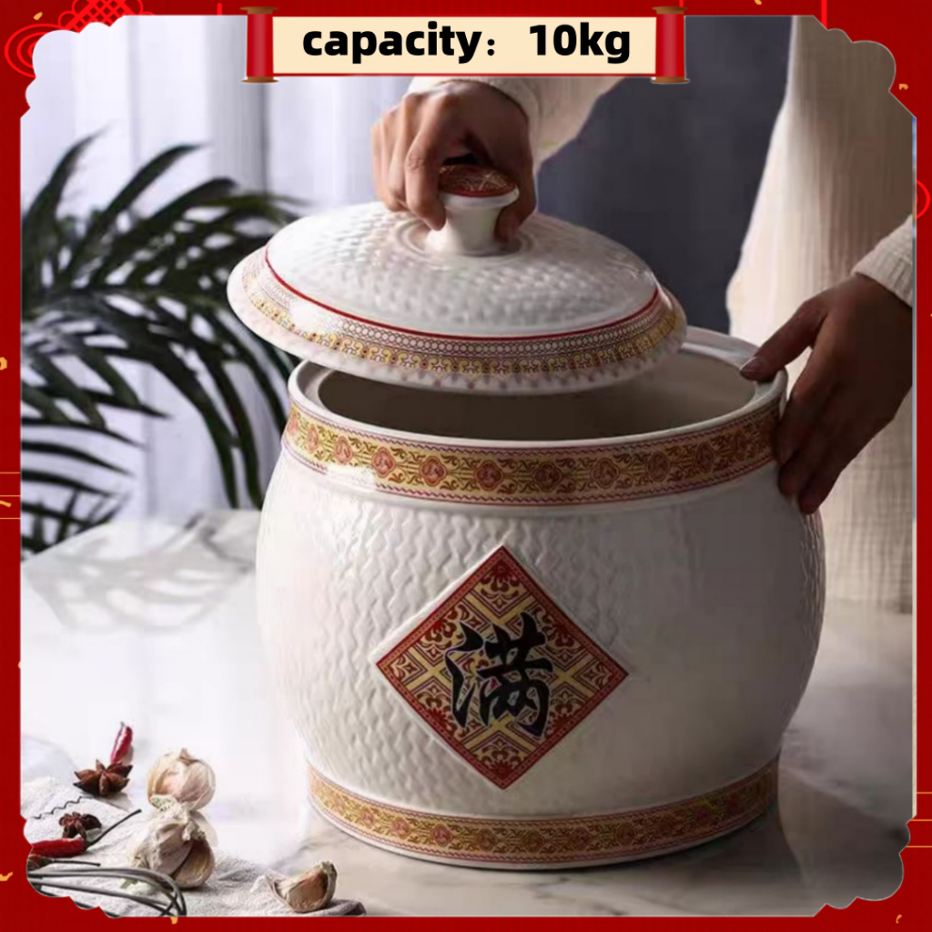 Ceramic jar with cover airtight food container rice storage container ...