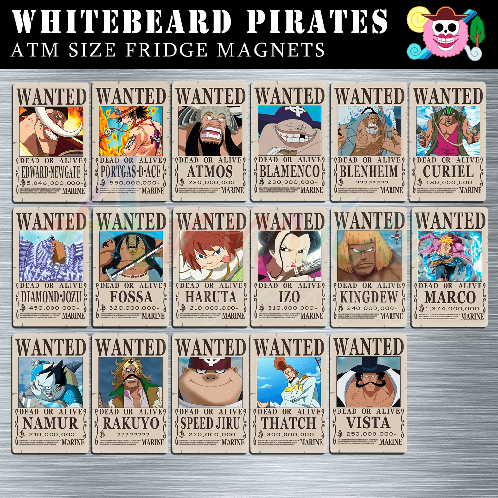 Whitebeard Pirates | One Piece Wanted Posters ATM Size Ref Magnets ...
