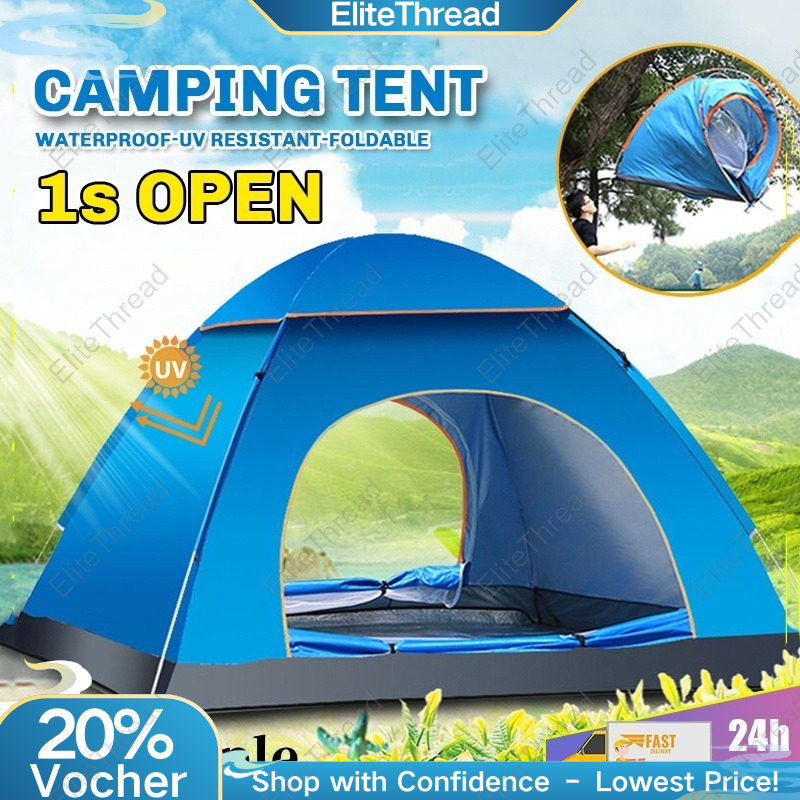 EliteThread Waterproof Portable Tent for Camping 2 Person Lightweight Quick Setup UV | Shopee ...