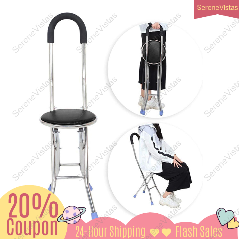 SereneVistas Adjustable Height Tungkod for Senior Foldable Quad Cane ...