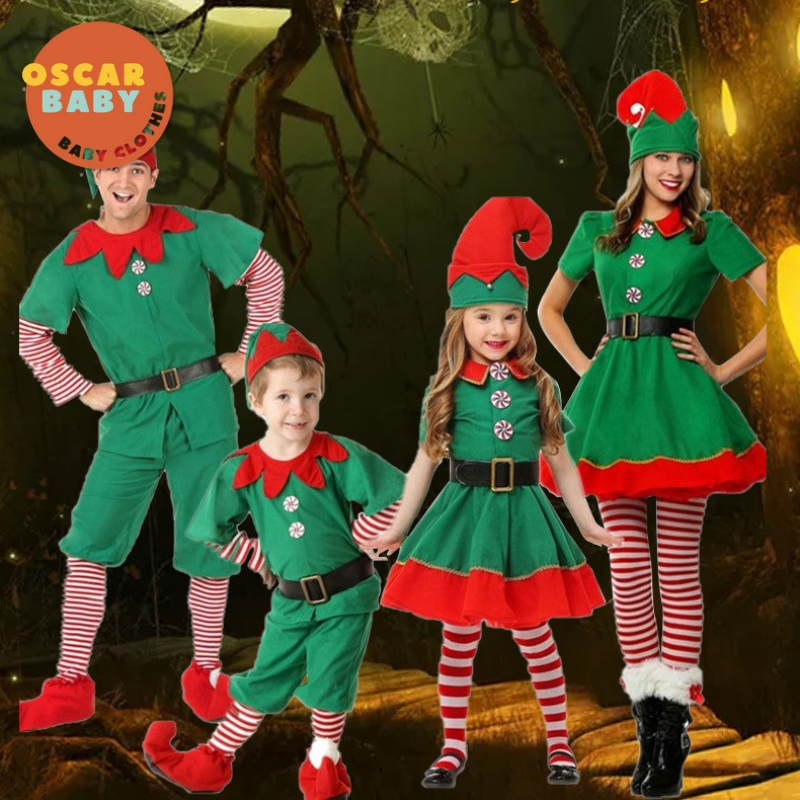 Oscarbaby Christmas Santa Claus Costume Green Elf Cosplay Family ...