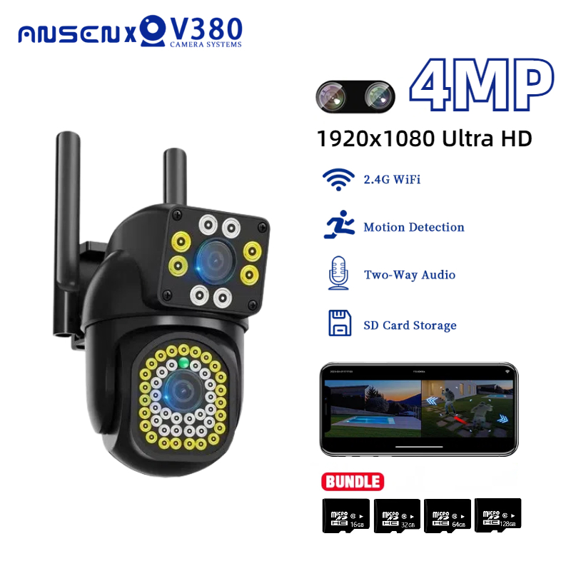 ANSEN V380 Pro Dual Lens Camera 1080P HD 360 PTZ Control Wireless ...