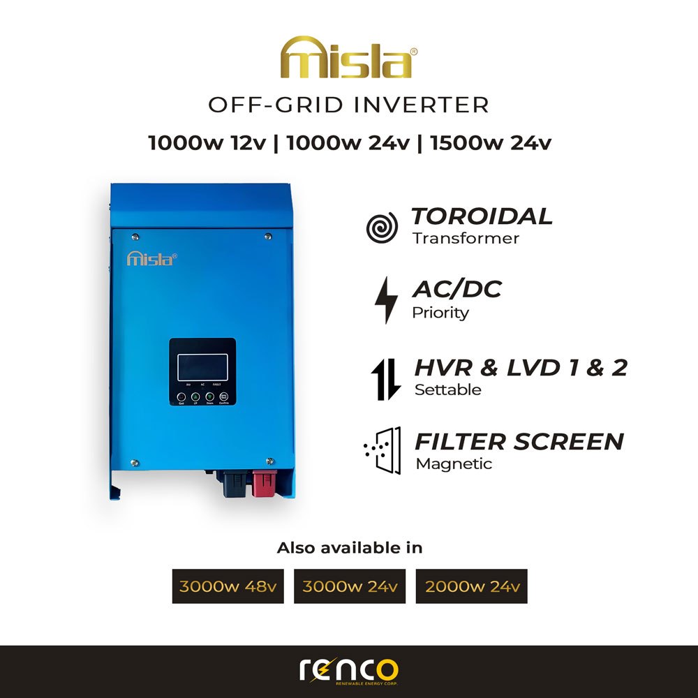 MISLA Solar Off Grid Inverter (Toroidal) 1000w 12v, 24v | 1500w 24v ...