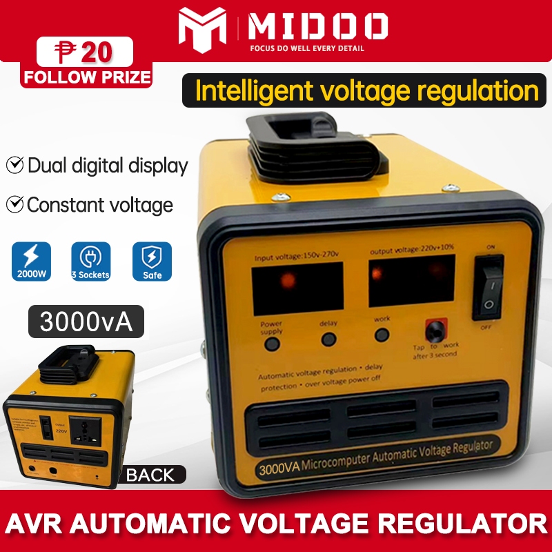 MIDOO SVR-3000VA/2500VA Automatic Voltage Regulator Servo Type AVR Time ...