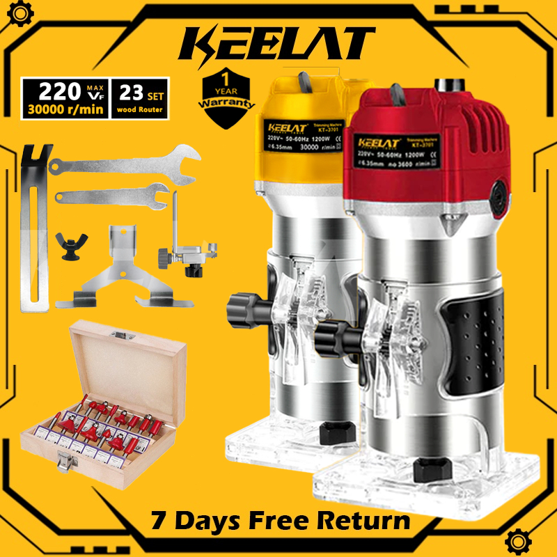 KEELAT 1200W Power Tools Handheld Palm Wood Router With 15pcs Bits ...