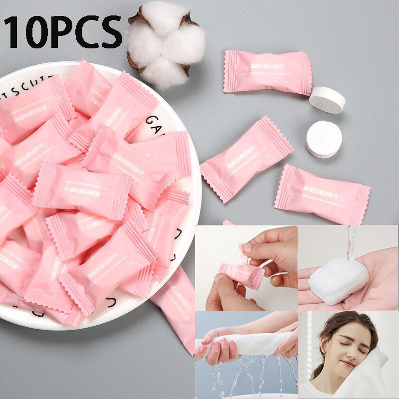 10PCS Portable Mini Compressed Towel,Disposable Cleansing Towel,Non ...