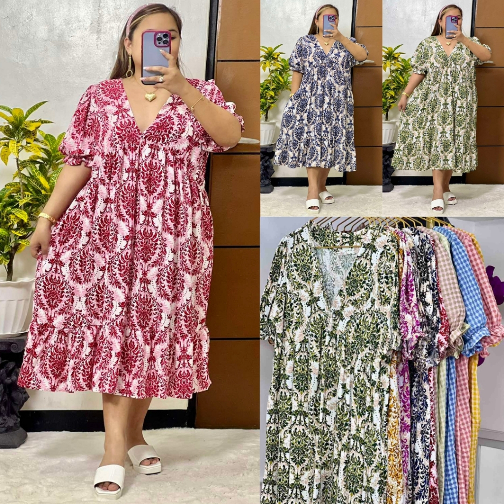 YRA EMBOSSED PRINT DRESS with 2 POCKET BOTH SIDE PLUS SIZE XL-4XL BY TAYTAYSIGNATURE | Shopee ...
