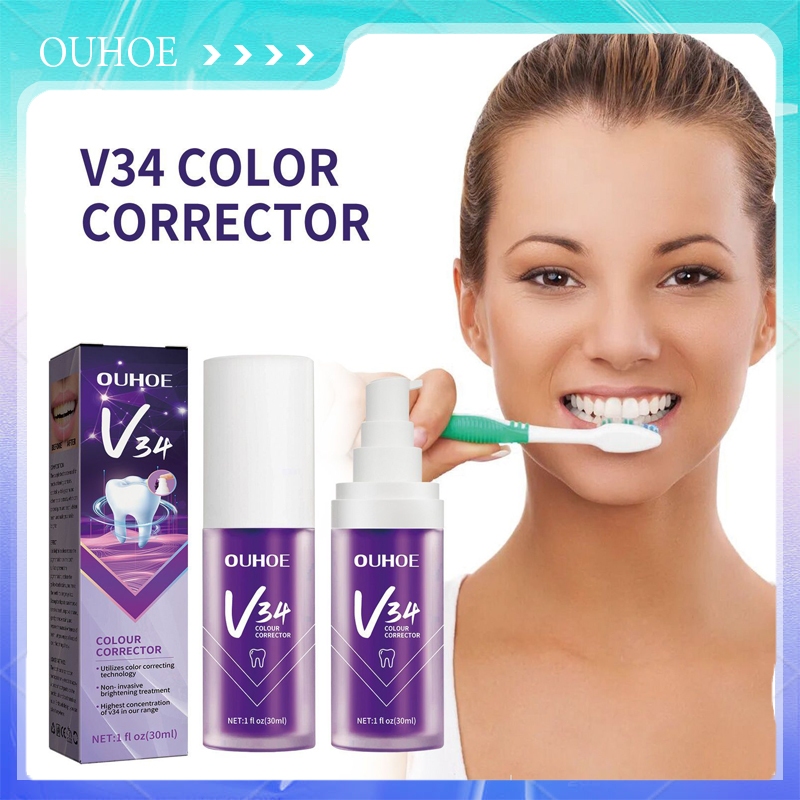 OUHOE V34 Purple Whitening Toothpaste30ml Clean Tartar Yellow Repair Teeth Oral Whitening ...