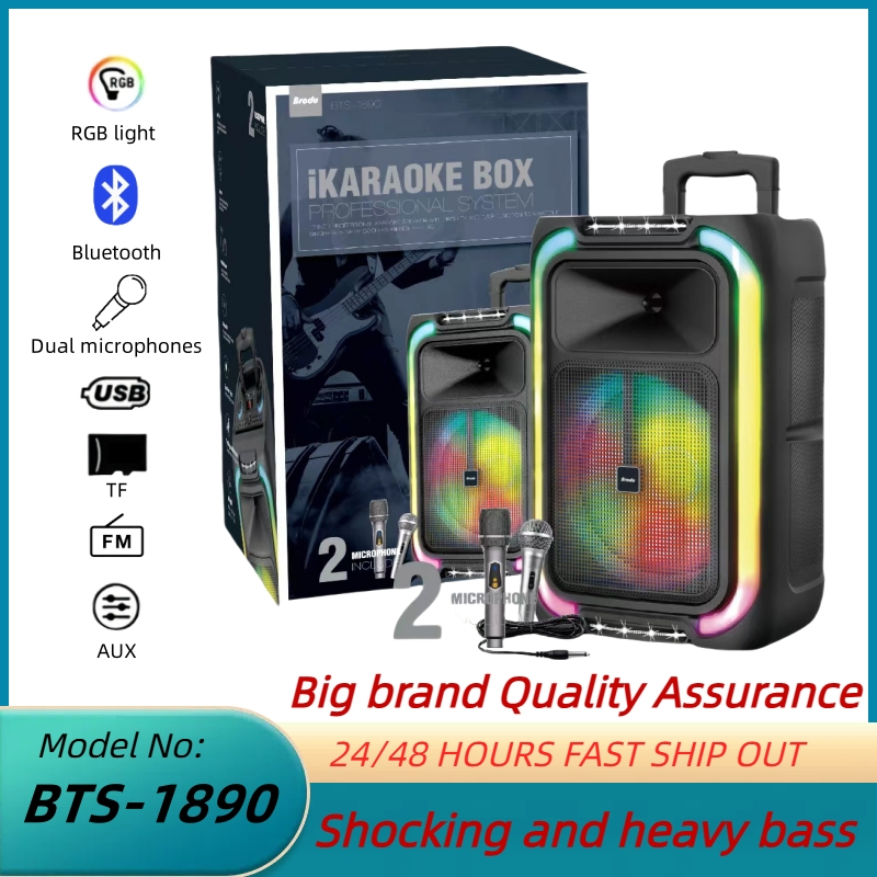 Brodu BTS-1890 Bluetooth Speaker Karaoke Speaker with 2 Microphones ...