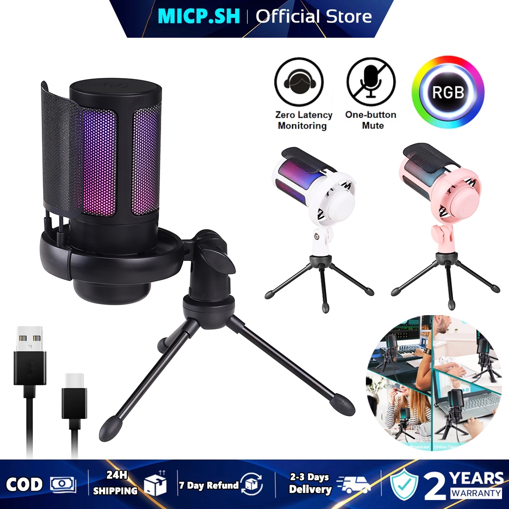 Gaming Microphone RGB USB Microphones Computer Condenser Mic Live ...