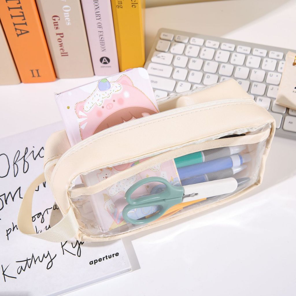 Korean INS Pencil Case Transparent Matte Large Waterproof Pen Bag For ...