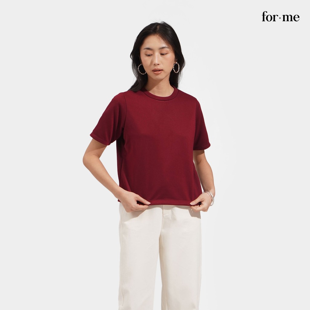 ForMe Boxy Tee T-Shirt For Women (Burgundy) | Shopee Philippines