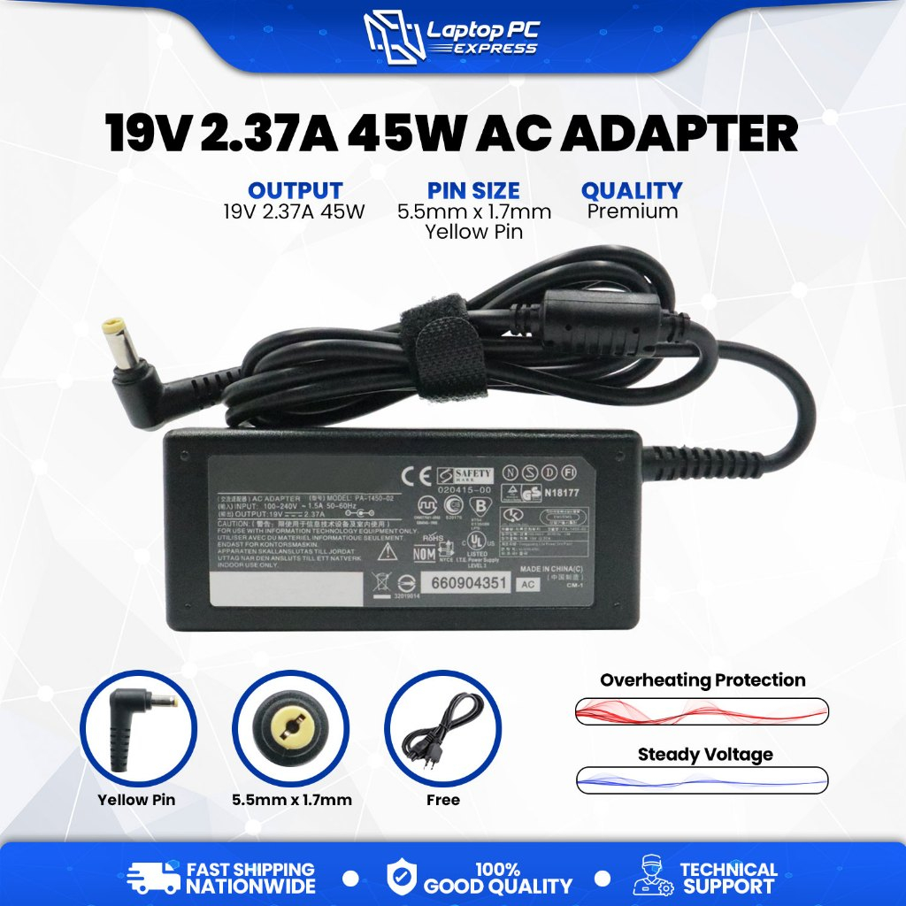Acer Laptop Charger 19V 2.37A 5.5mm x 1.7mm Model: ADP-45FE F, A13 ...