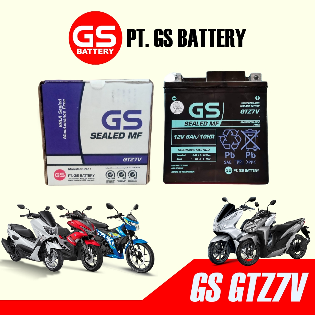 GS Battery GTZ7V Maintenance Free for Aerox v1, Nmax v1, XTZ 125, Vespa ...
