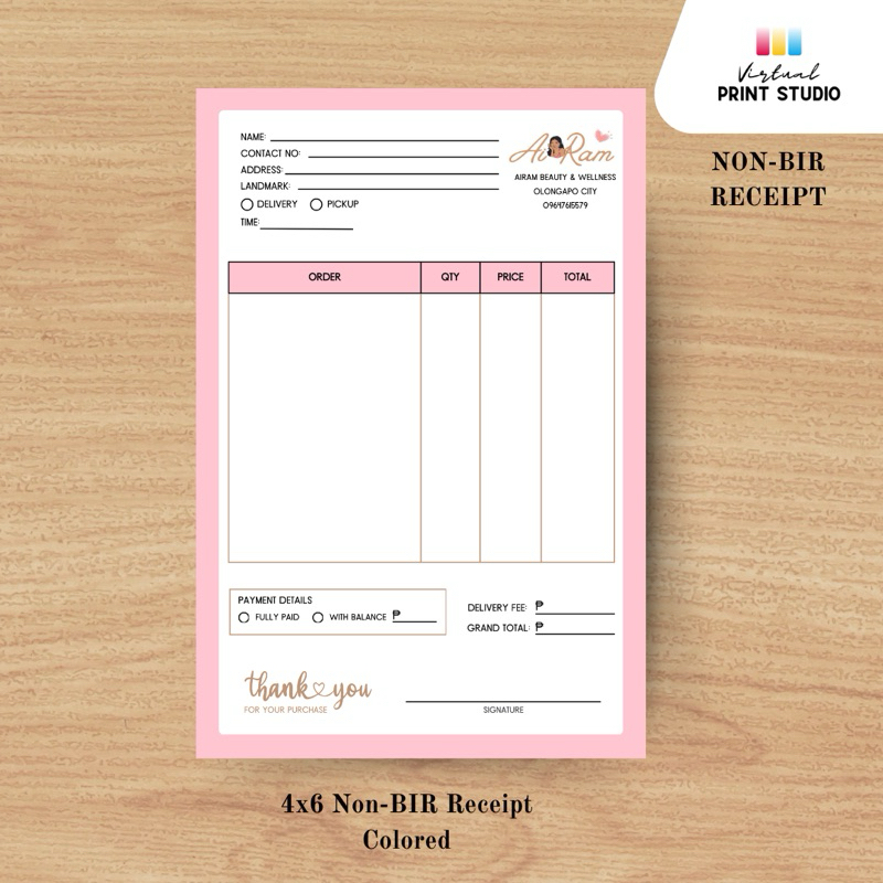100sheets Personalized Non-BIR Receipt Invoices | Virtual Print Studio ...