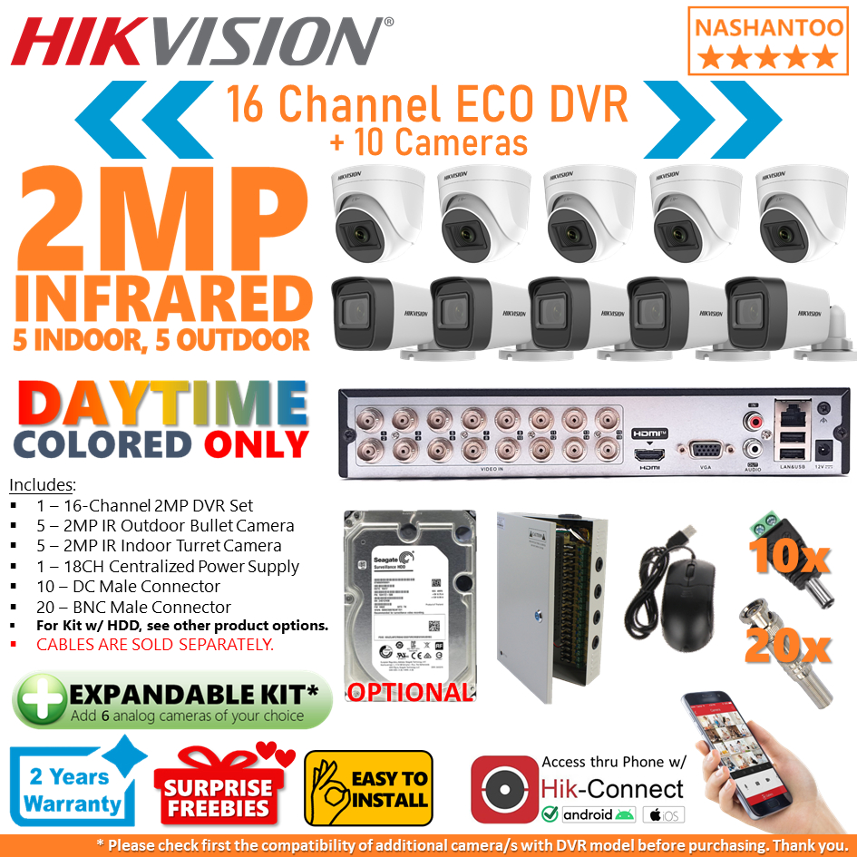 HIKVISION 16CH 2MP IR 10Cam (5 Outdoor, 5 Indoor) DIY CCTV Package Kit ...