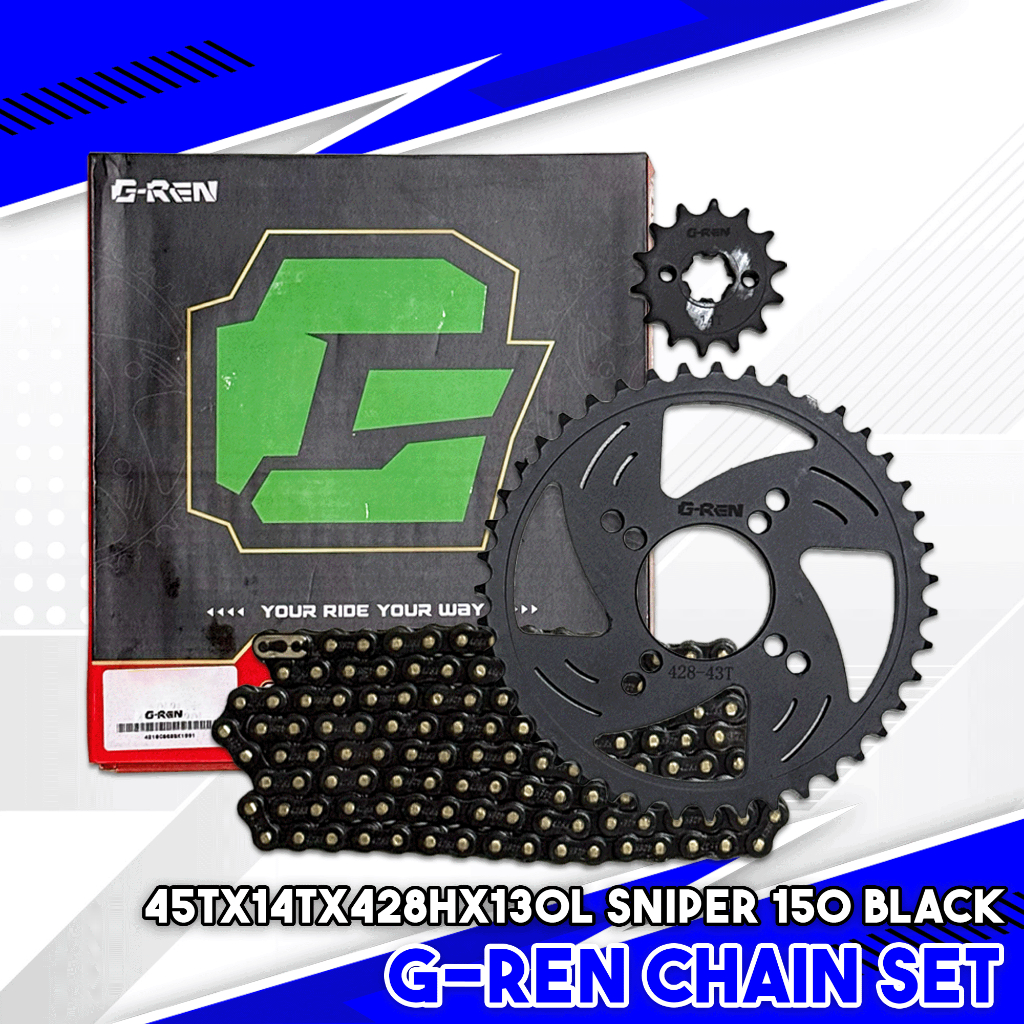 G-REN COLORED CHAIN SET FOR SNIPER 150 45T-14T-428H-130L | Shopee ...