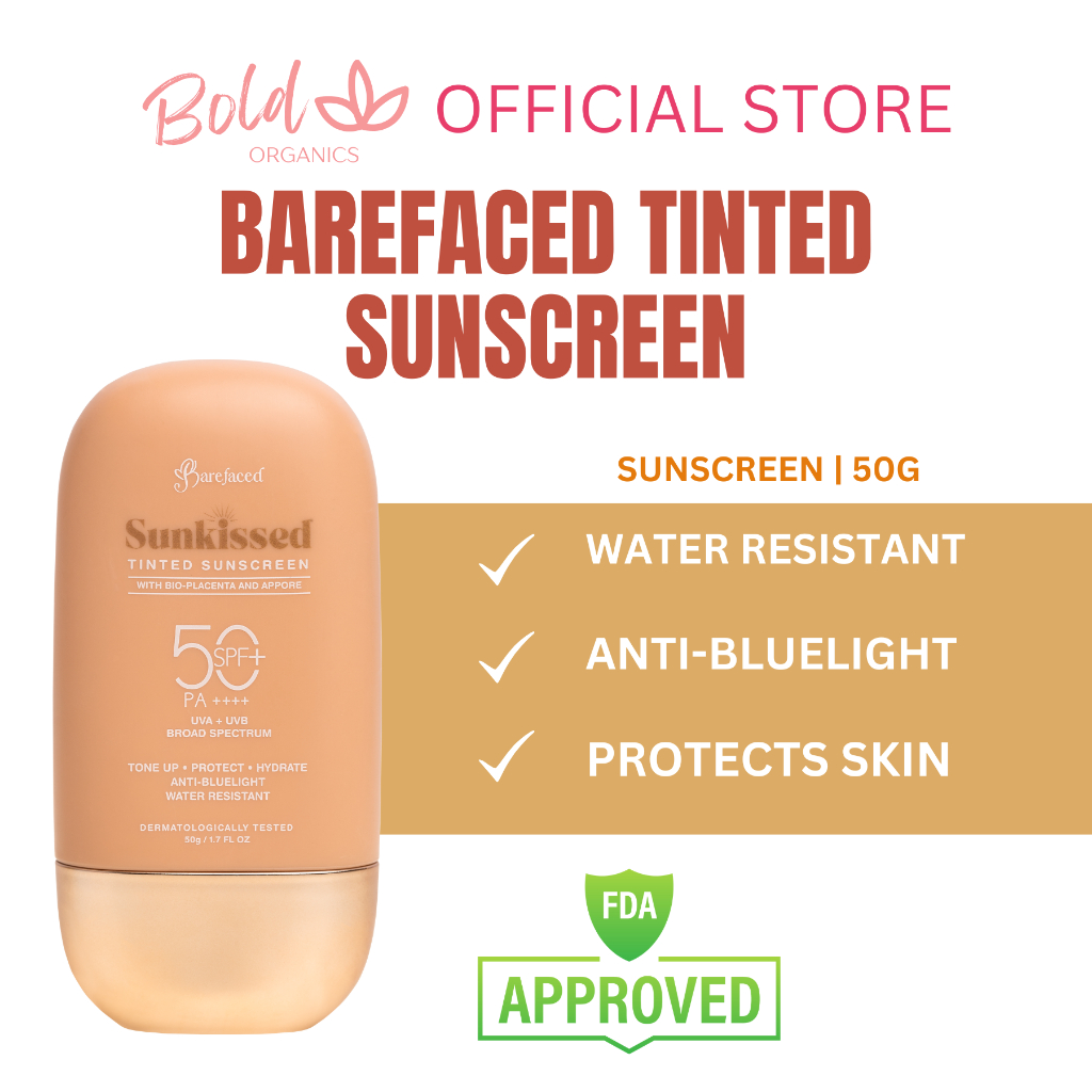 WITH FREEBIE Barefaced Sunkissed Tinted Sunscreen SPF 50 sunblock face ...