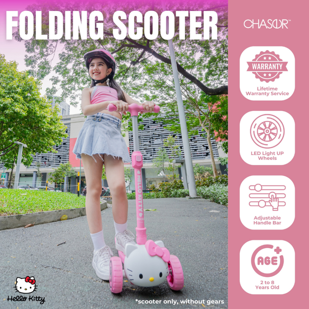 Sanrio Hello Kitty x Chaser Kids Scooter for Girls Folding with Lights ...