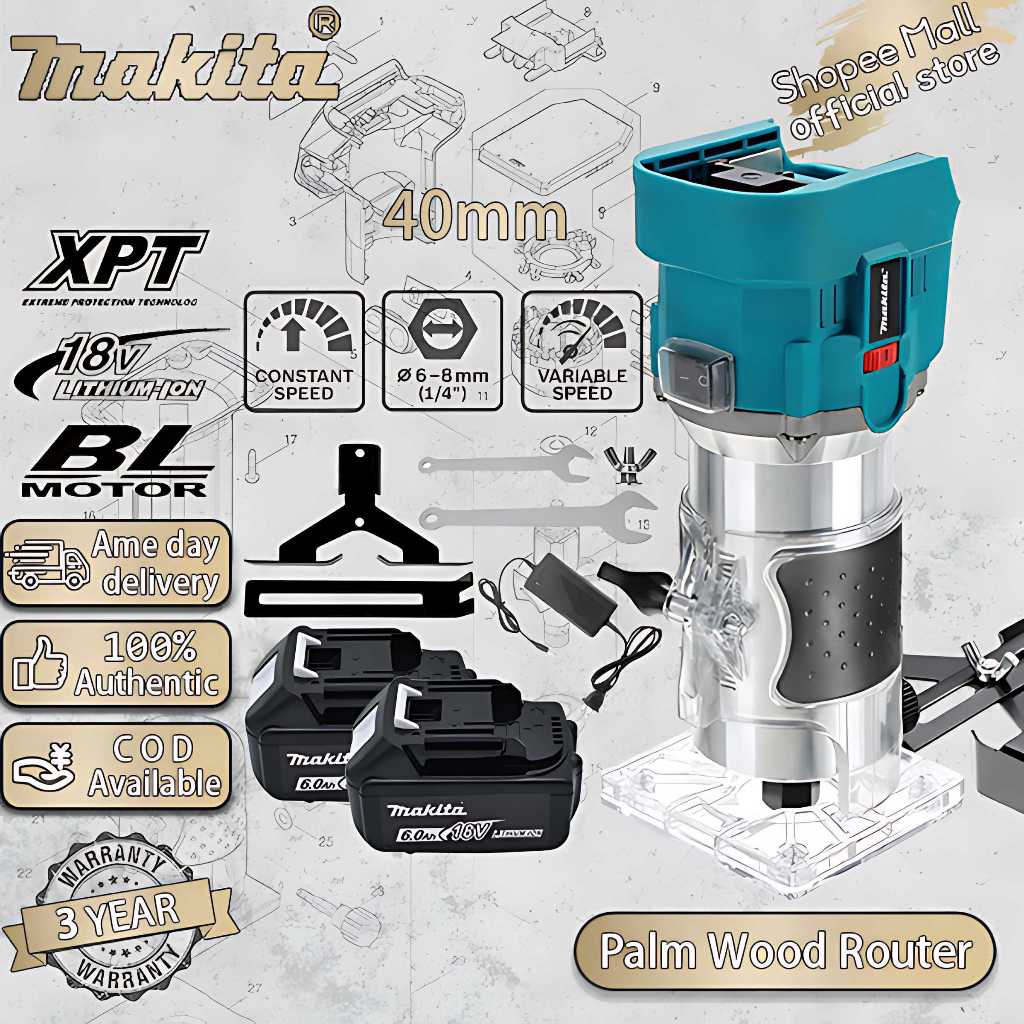 Makita Cordless Palm Wood Router Adjustable Electric Wood Trimmer ...