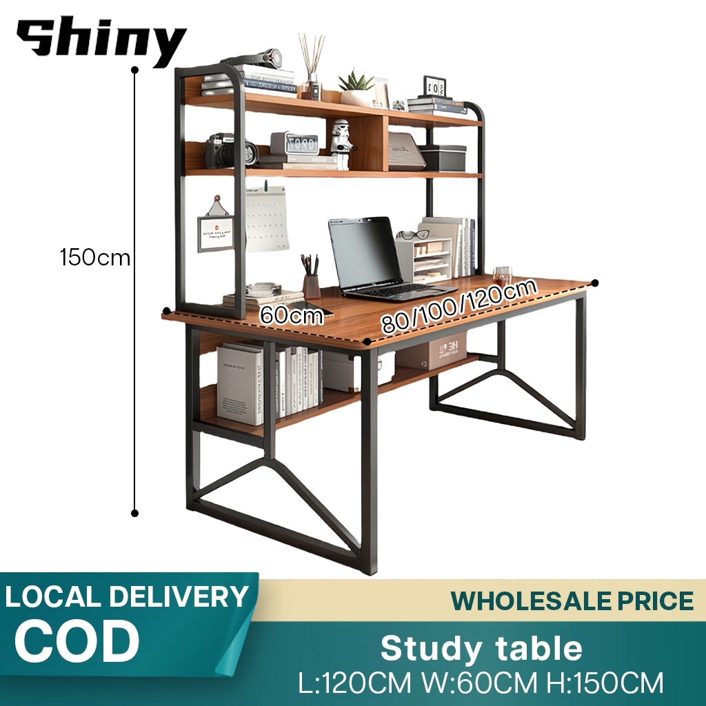 Desk Table Study Table with Bookshelf Office Table Double Layer Write ...