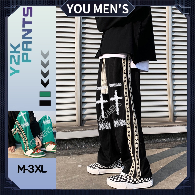 Y2K pants for men cross pants casual American high street Waffle fabric ...