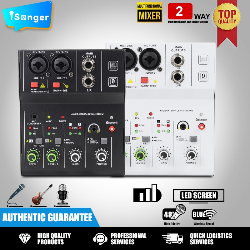 2/4-Channel Mixing Console Personal Sound Effect Audio Mixer USB PC ...