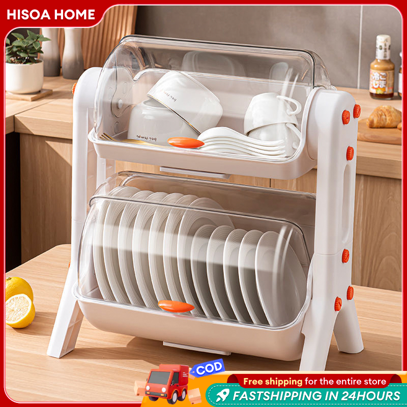 Kitchen Dish Rack Organizer Storage Plate Organizer With Cover Drying ...