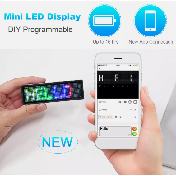 Digital LED Name Badge DIY Bluetooth Programmable Scrolling Name Plate ...